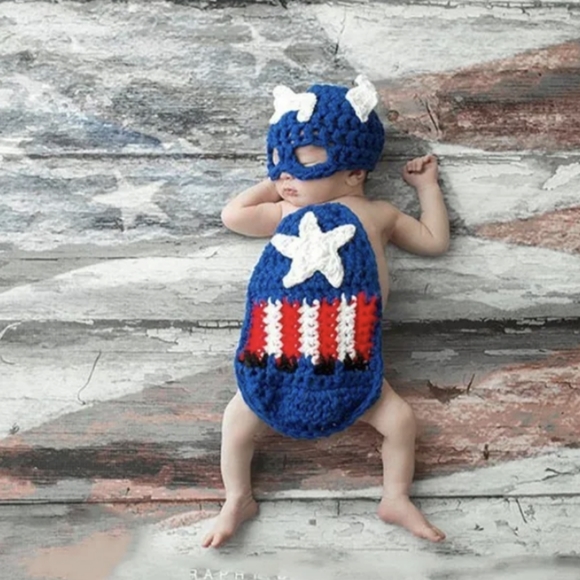 Handmade | Matching Sets | Crochet Baby Captain America Outfit Photo ...